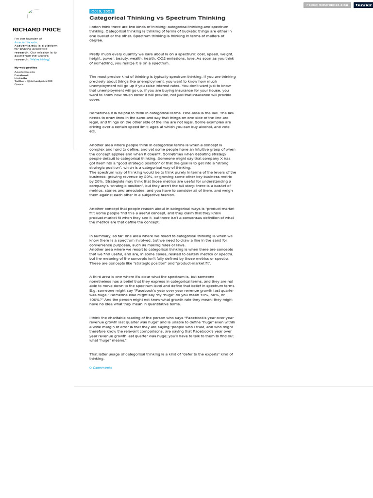 Categorical Thinking Vs Spectrum Thinking - Richard Price | PDF ...