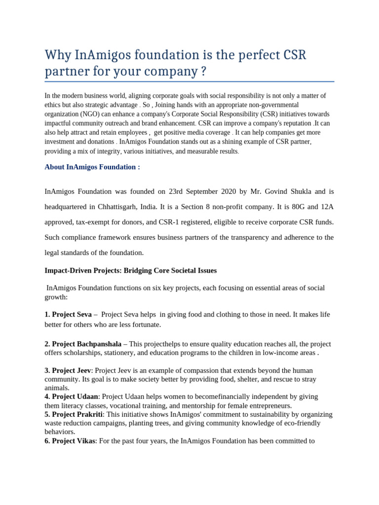 Why InAmigos Foundation Is The Perfect CSR Partner For Your Company ...