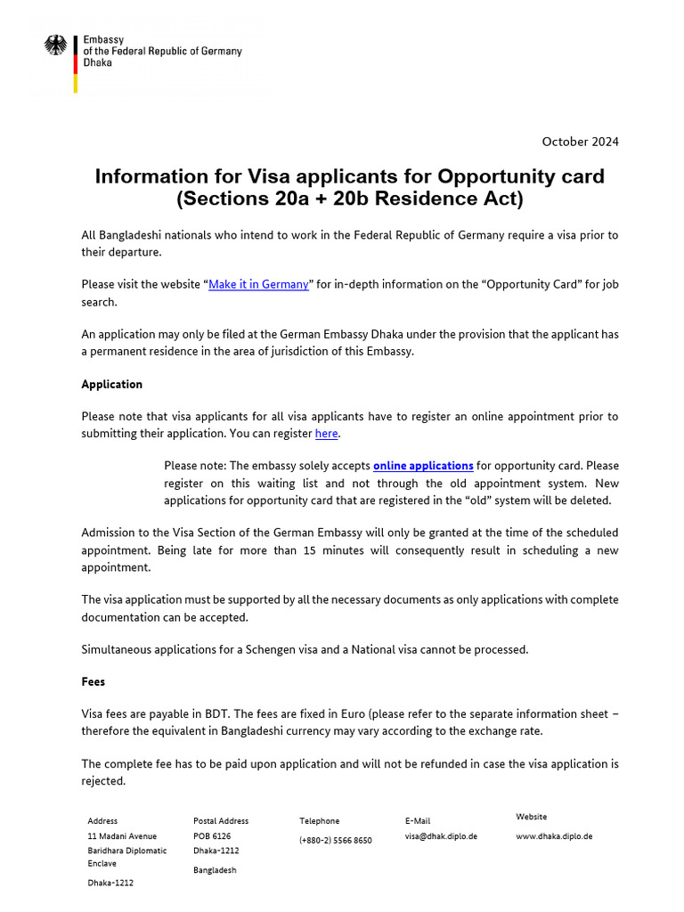 2024-2025 Visa Information Sheet Opportunity Card For Germany PDF | PDF | Cost Of Living ...