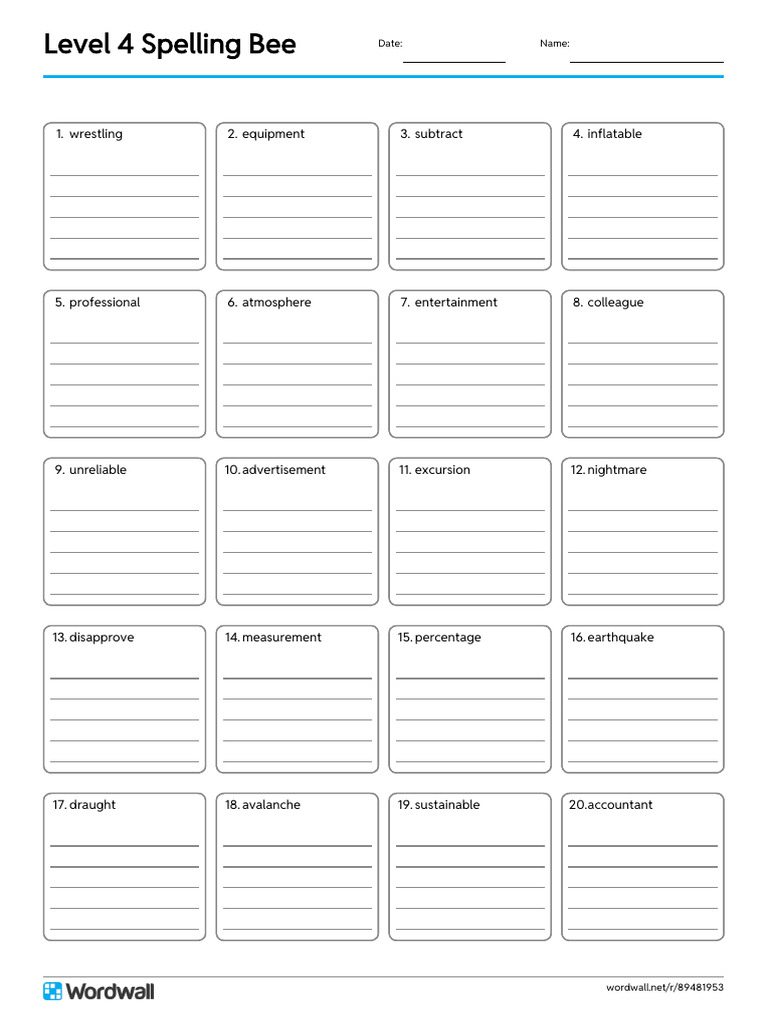 Level 4 Spelling Bee Writing Frame | PDF