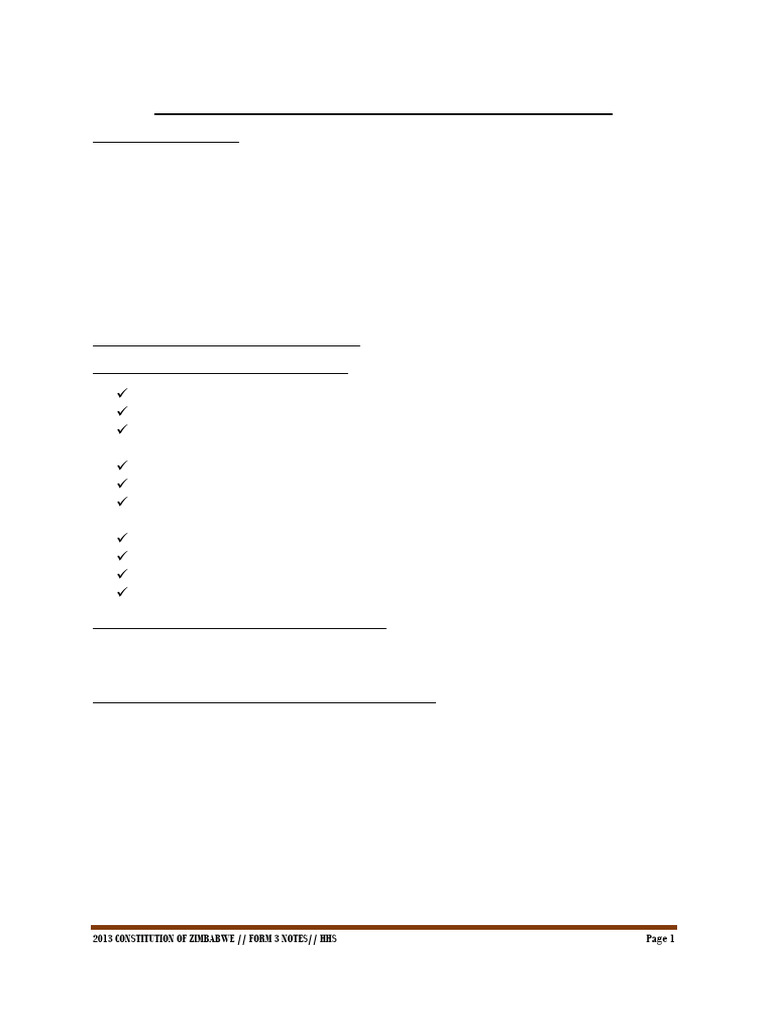 Constitution of Zim Class Notes | PDF | Constitution | Zimbabwe