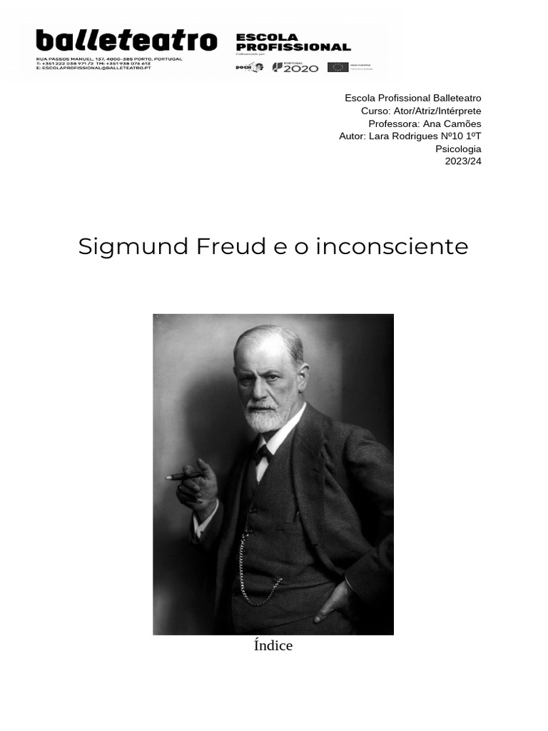 Sigmund Freud e o Inconsciente - Lara Carolina 1ºT | PDF | Sigmund Freud | Psicanálise