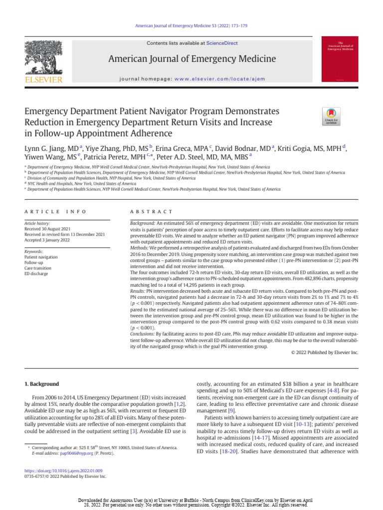 ED Patient Navigator Program Impact | PDF | Emergency Department | Patient