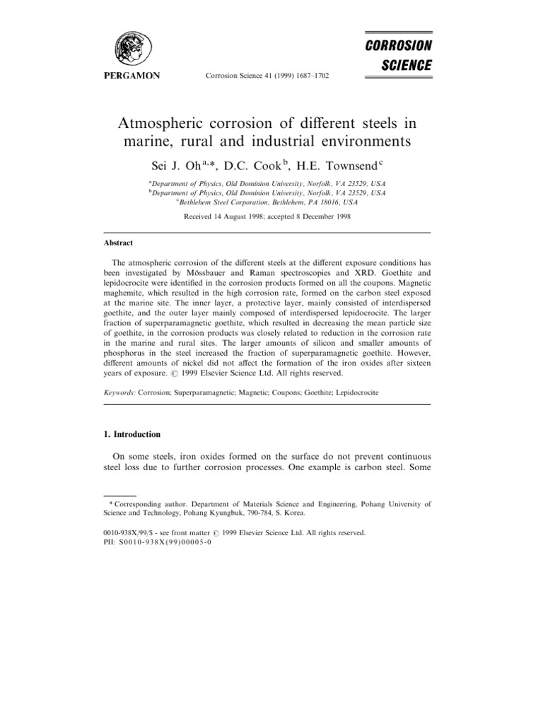 Corrosion of Steels in Various Environments | PDF | Corrosion | Iron