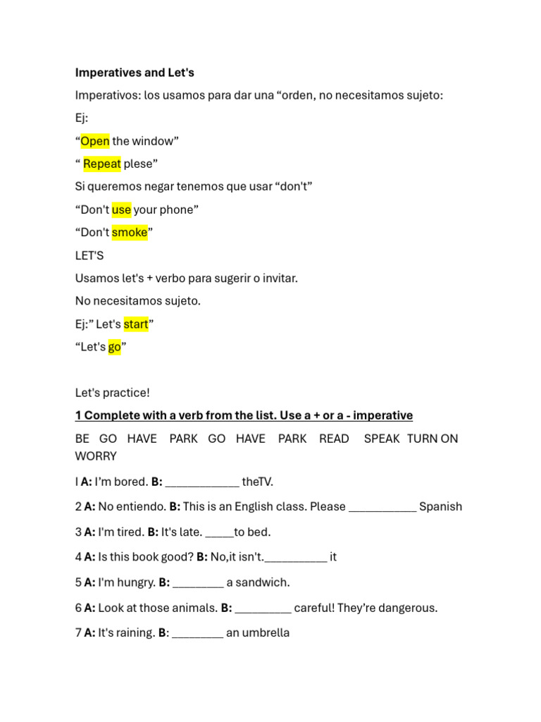 Imperatives and Suggestions in English | PDF
