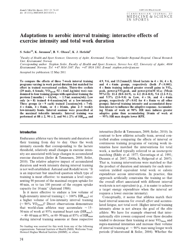 Adaptations To Aerobic Interval Training - Interactive Effects of ...