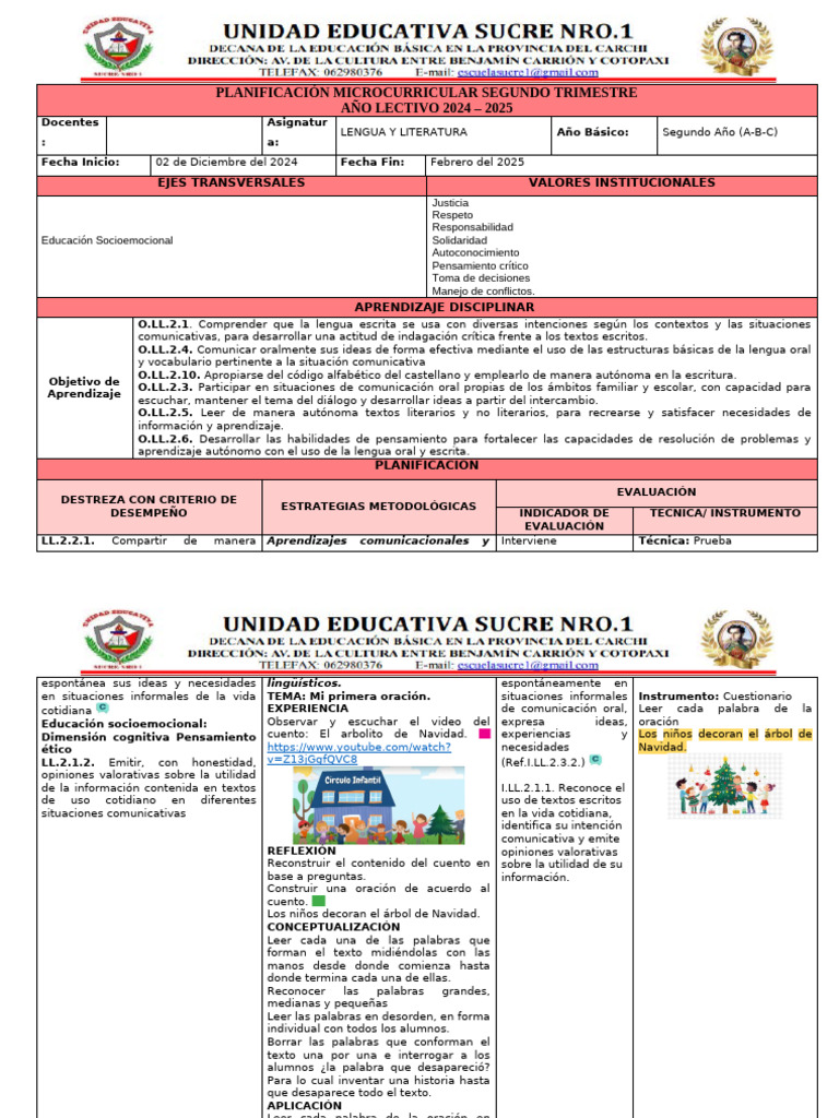Planificación Microcurricular Lengua y L | PDF | Evaluación | Aprendizaje