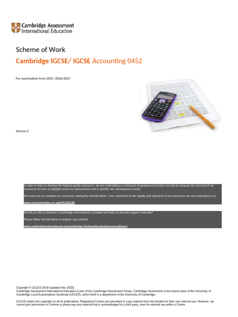 0452 Scheme of Work For Examination From 2025 | PDF | Debits And ...