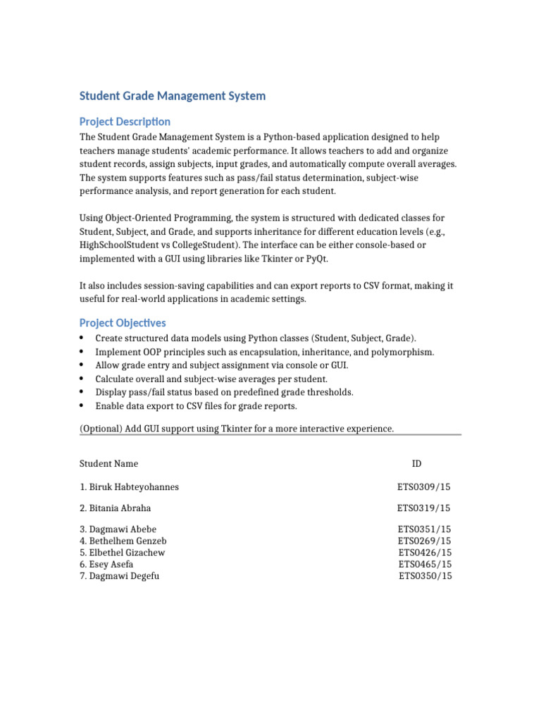 Student Grade Management System Project | PDF