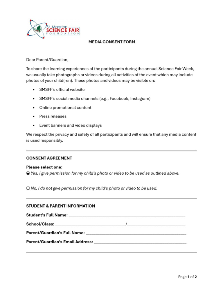Media Consent Form for Science Fair | PDF