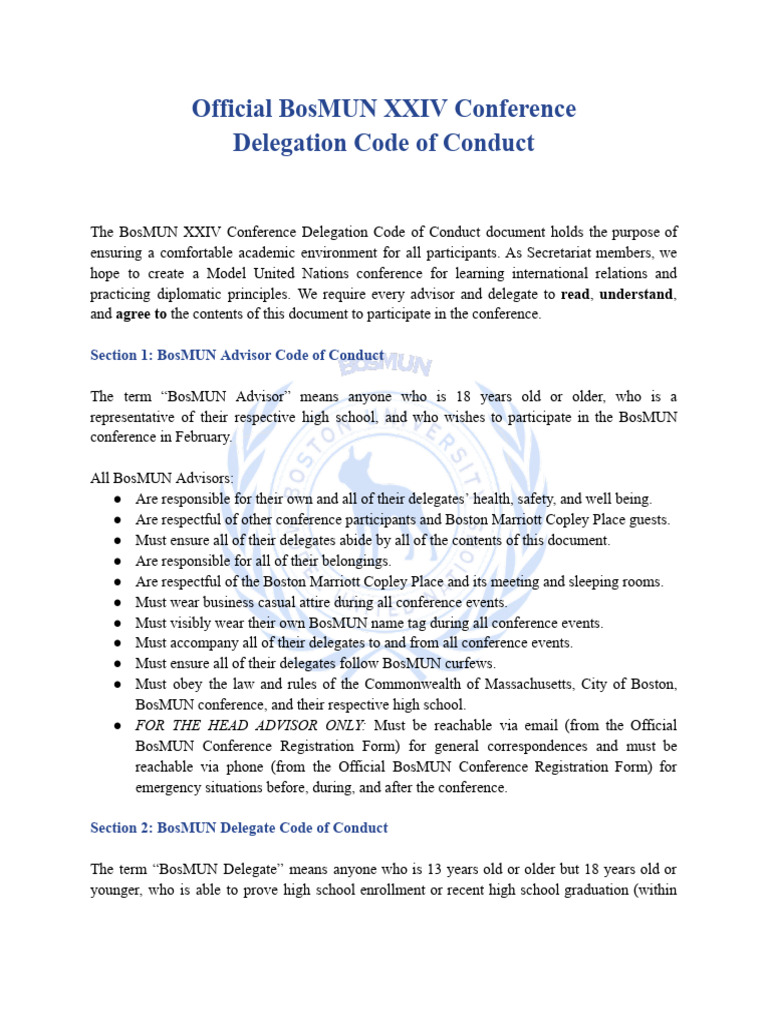 Official+BosMUN+XXIV+Conference+Delegation+Code+of+Conduct | PDF ...