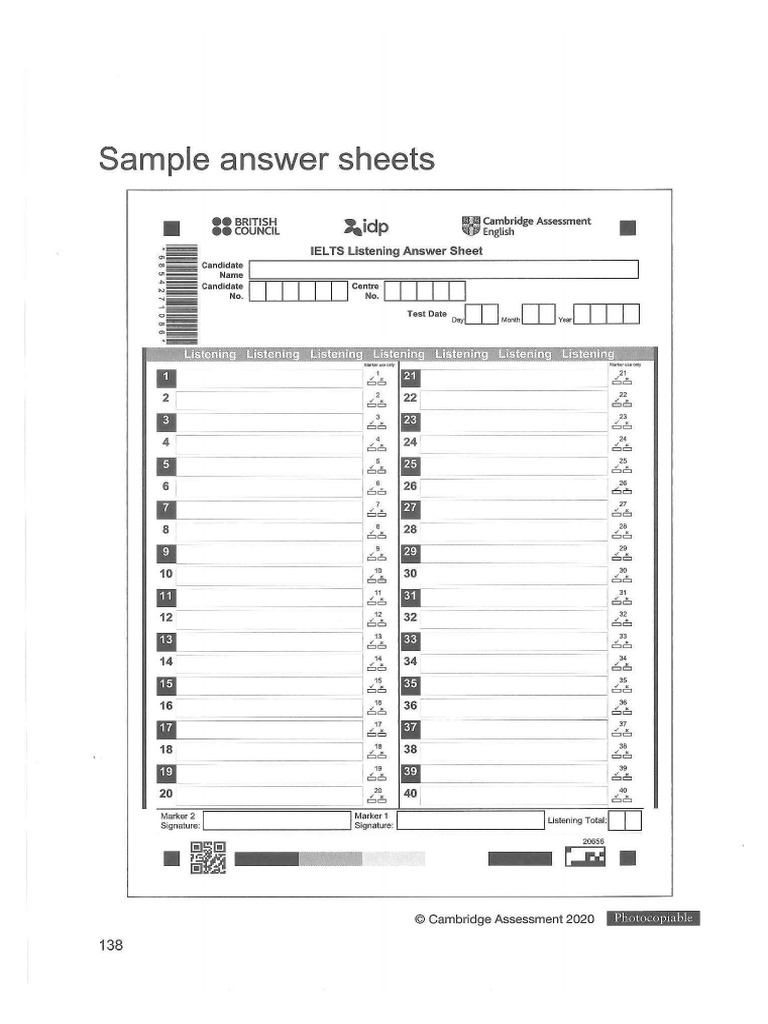 IELTS Listening Answer Sheet | PDF