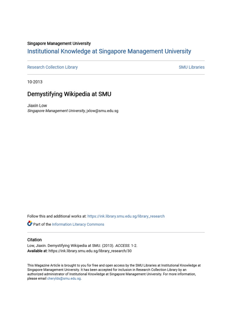 Demystifying Wikipedia at SMU | PDF | Wikipedia | Websites