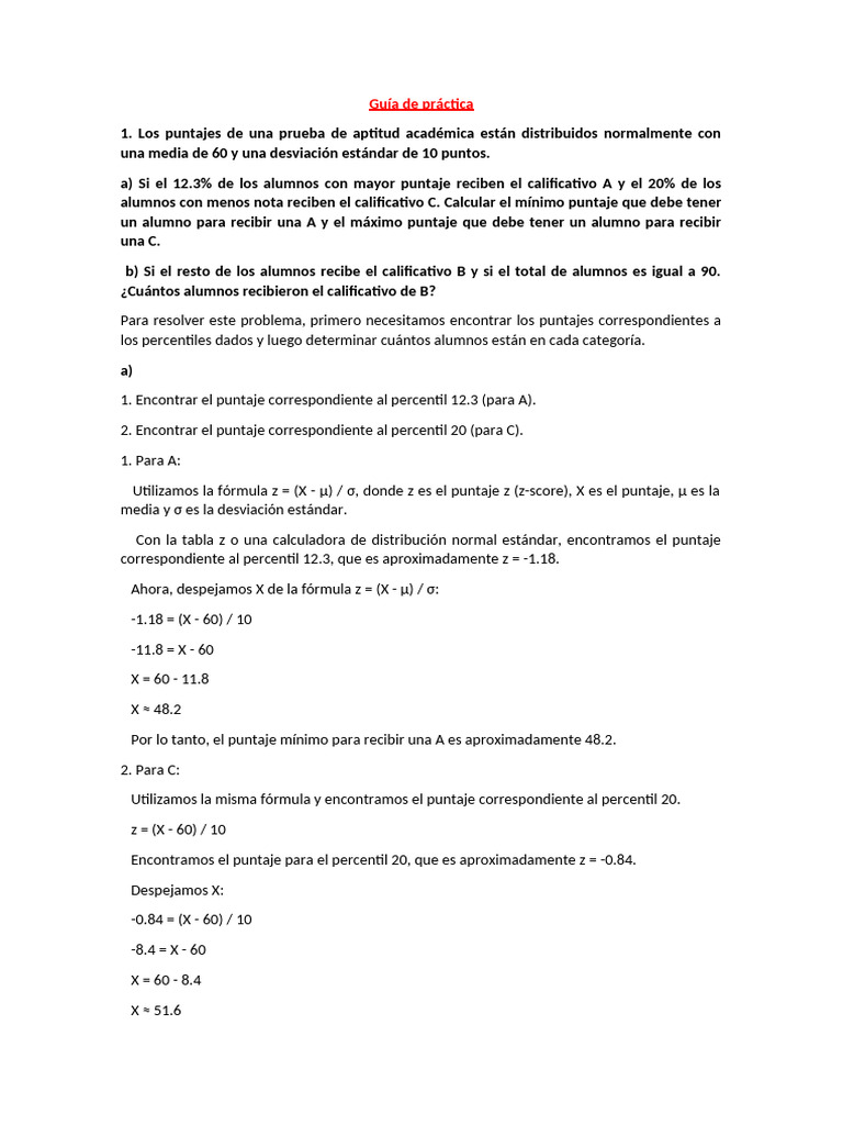 Guía de Práctica 1-Ejercicios Resueltos | PDF | Distribución normal | Desviación Estándar