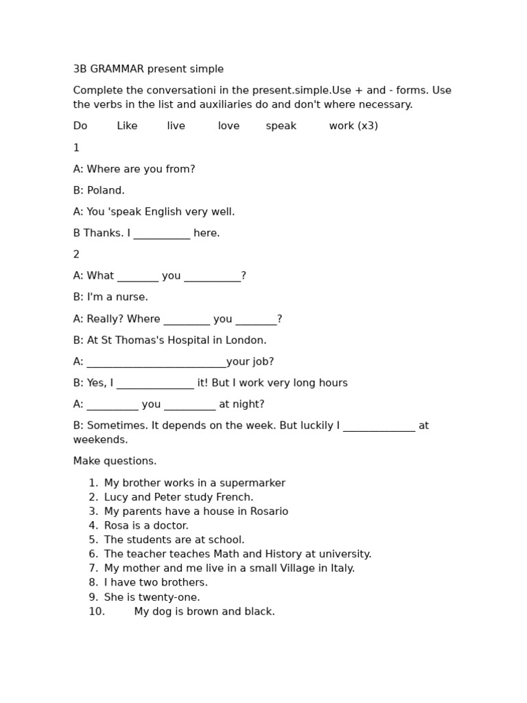 Present Simple Questions | PDF