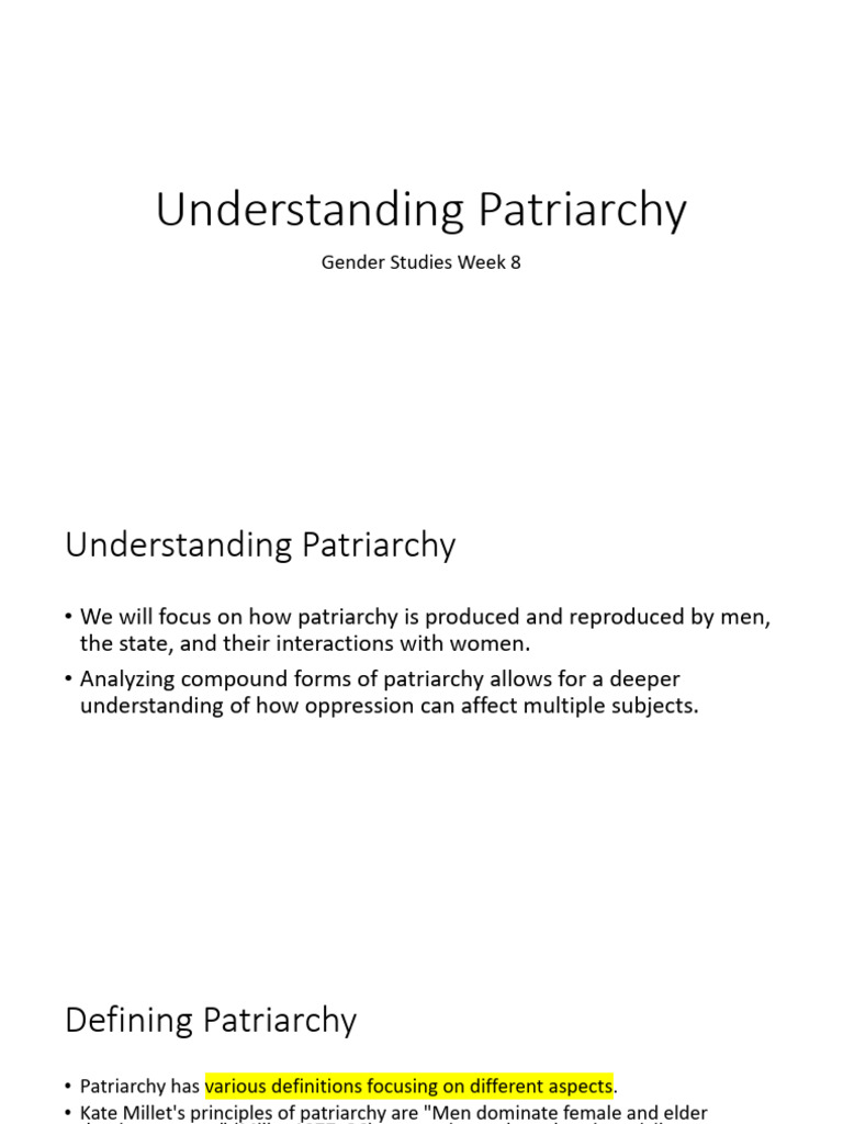Gender Studies Week 5 Understanding Patriarchy | PDF | Patriarchy ...