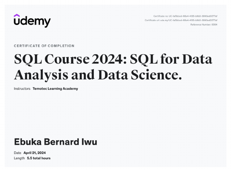 SQL Certificate For Data Analysis PDF | PDF
