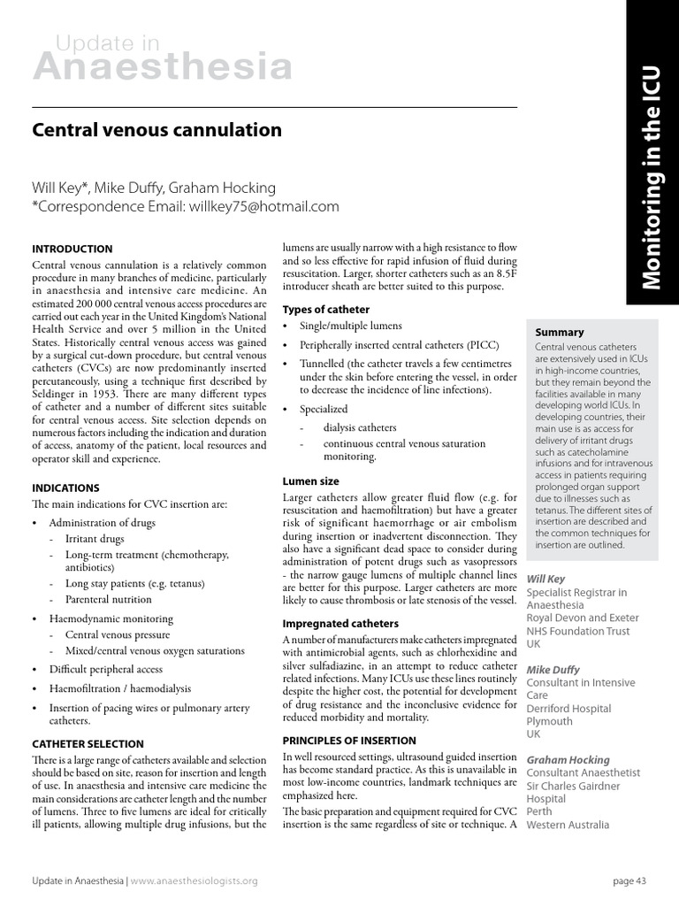 uia28-Central-venous-cannulation | PDF | Vein | Common Carotid Artery