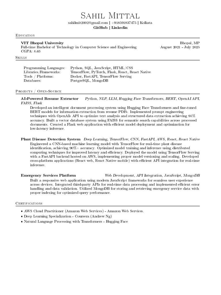 Sahil's Resume (AI) - Hackerresume | PDF | Databases | Amazon Web Services