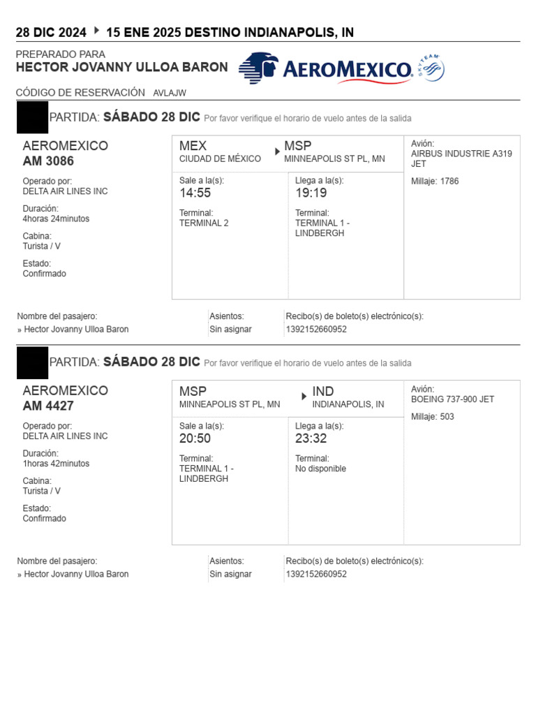 E TKT Aeromexico | PDF | Aviación Civil | aerolíneas