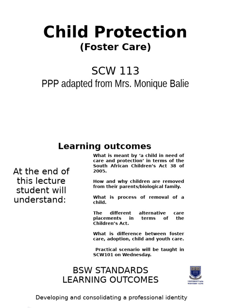 SCW113 Lecture Child Protection | PDF | Foster Care | Child Protection