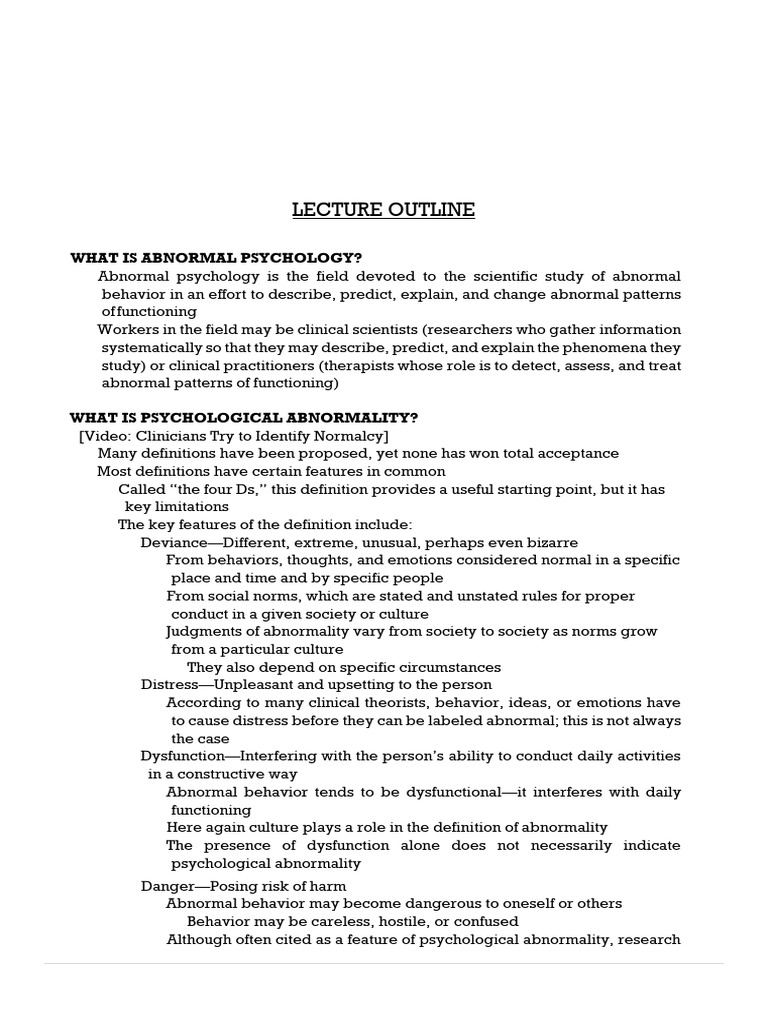 Abnormal Psychology Past and Present (Lecture Outline) - 1 | PDF ...