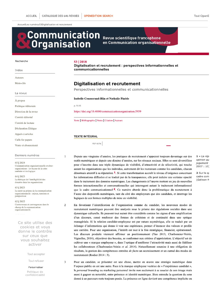 Digitalisation Recrutement Perspective Informationnelle Et ...