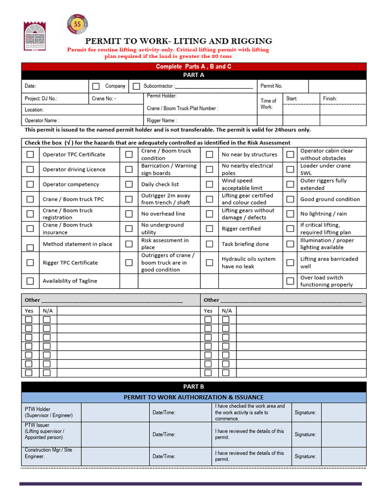 Lifting and Rigging Permit Form | PDF | Crane (Machine)