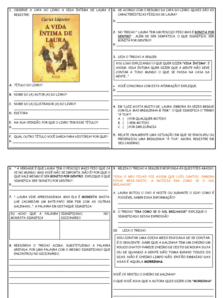 1º Atividade Do Livro Vida Íntima de Laura | PDF