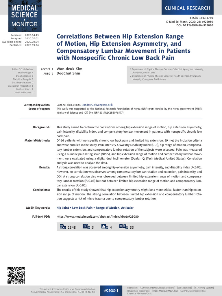 Hip Extension and Low Back Pain Correlations | PDF | Back Pain | Low ...