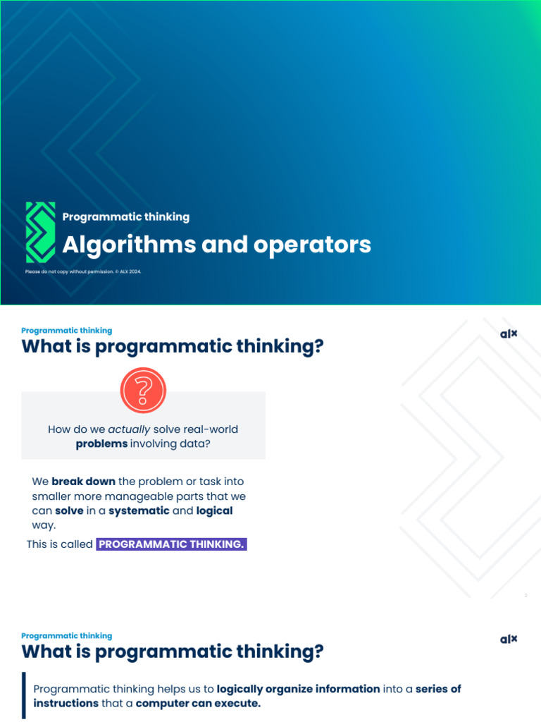 Algorithms and operators [Slides][Re-brand] | PDF | Algorithms | Computer Programming
