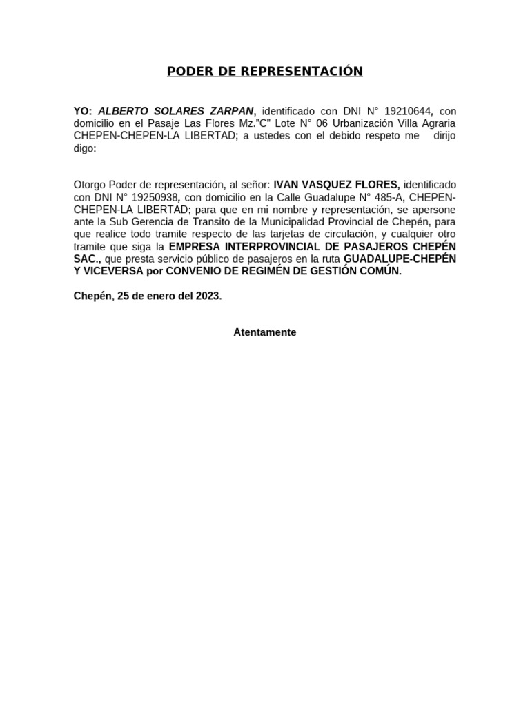 Poder de Representación en Chepén | PDF