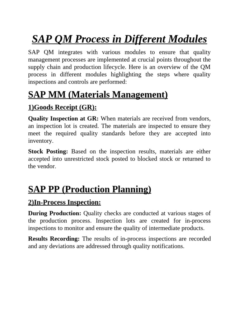 SAP QM Processes Across Modules | PDF | Warehouse | Business Economics