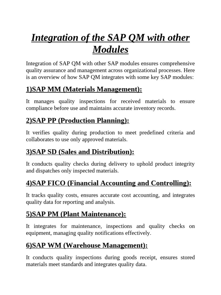 Task 03 (Integration of SAP QM With Other Modules) | PDF
