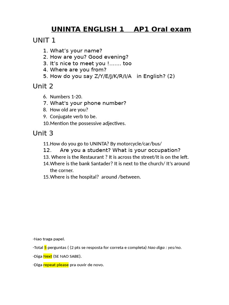 Conversation English 1 AP 1 | PDF