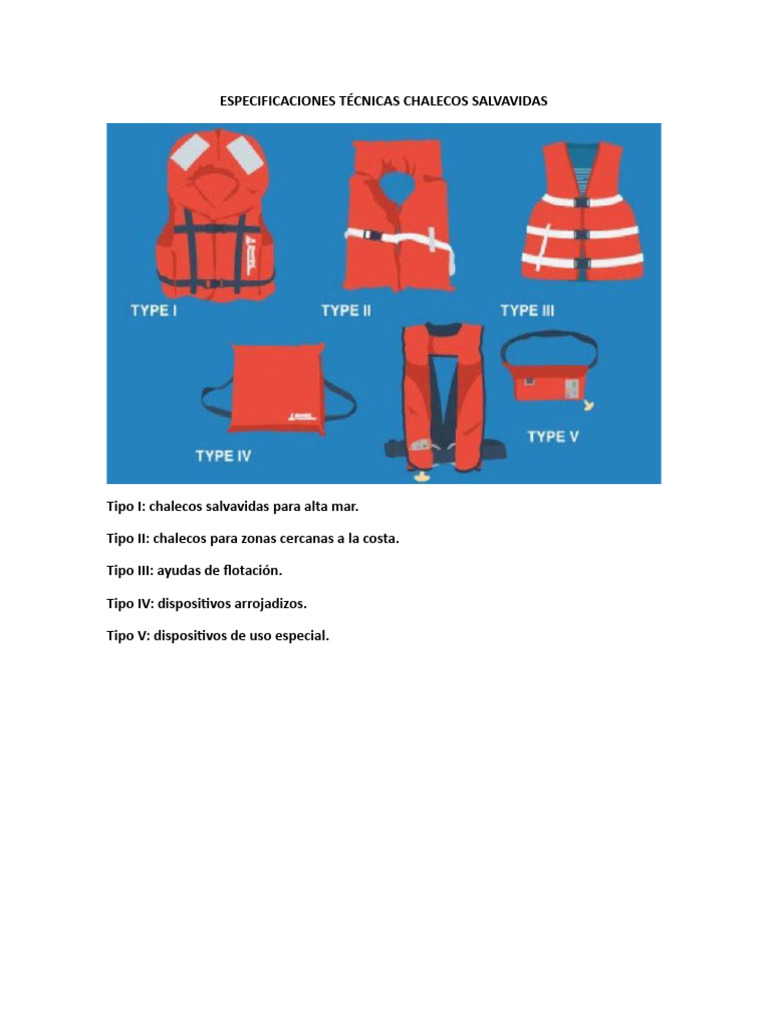 Anexo 1.4. Especificaciones Técnicas de Chalecos Salvavidas | PDF | Guardacostas de los Estados ...