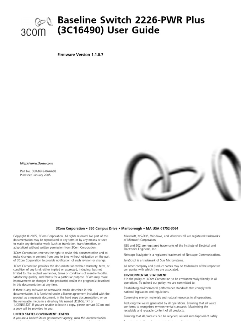 Manual Del Switch - HPE - c02582699 - User Manual For 3com Baseline ...