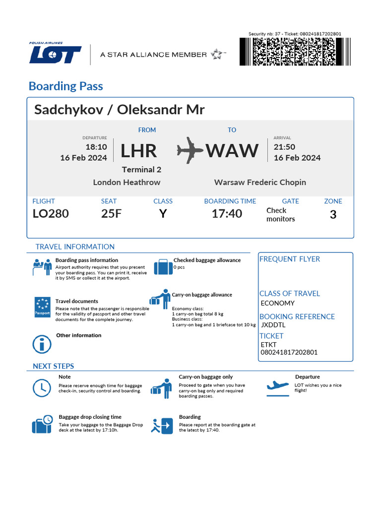 Karta Pokladowa LOT LOT Boarding Pass Confirmation | PDF | Aviation ...