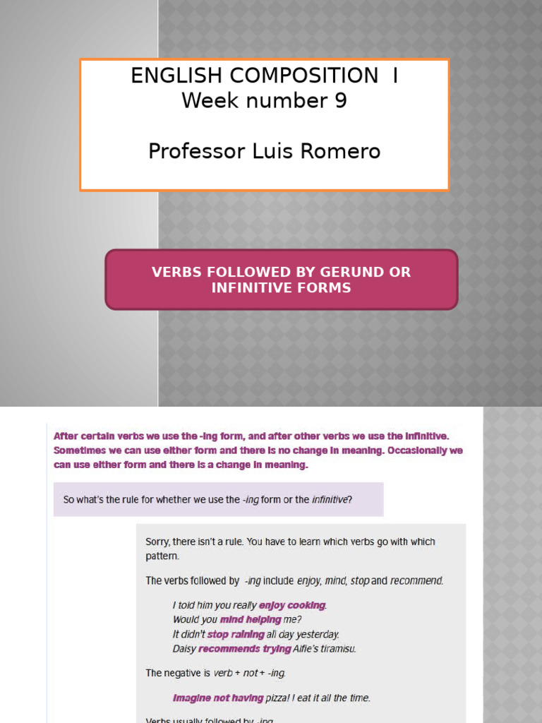 VERBS + GERUNDS OR INFINITIVE FORMS | PDF