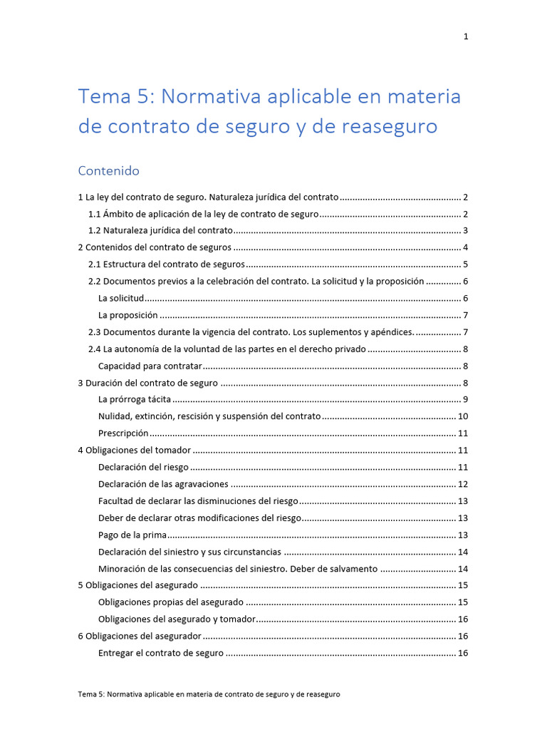 M1 - Tema 5 Normativa Aplicable en Materia de Contrato de Seguro y de Reaseguro | PDF | Póliza ...