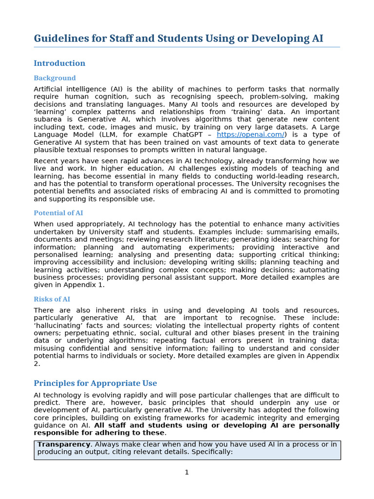 AI Use Guidelines for Staff and Students | PDF | Artificial ...
