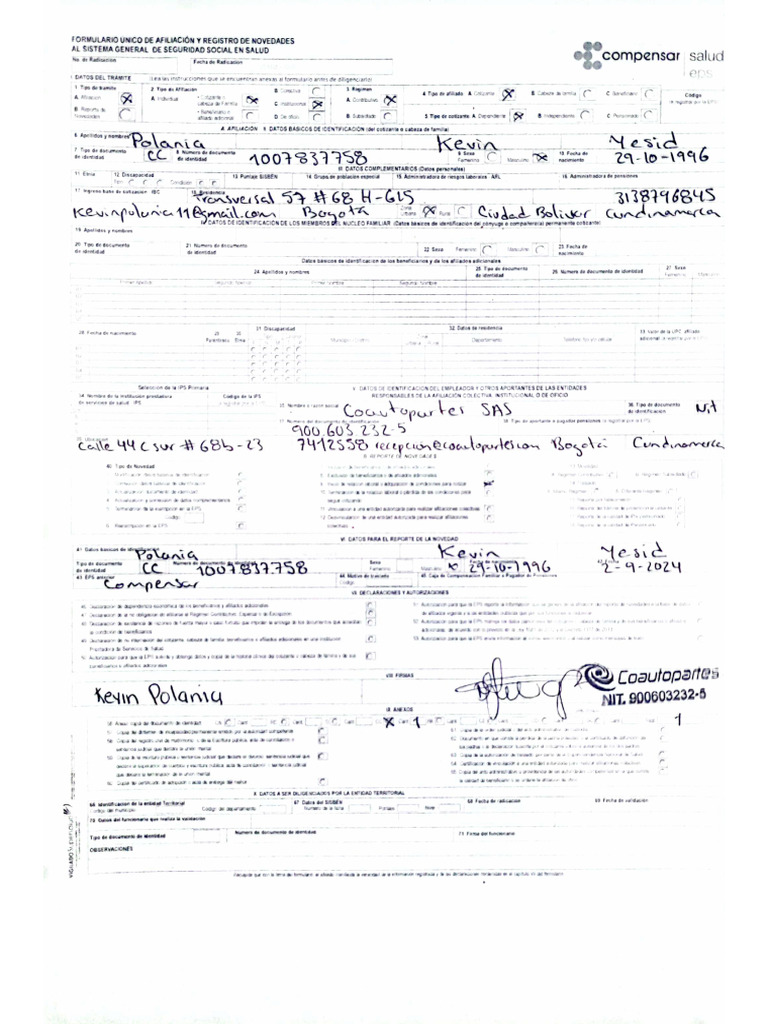 Afiliacion Compensar Eps | PDF