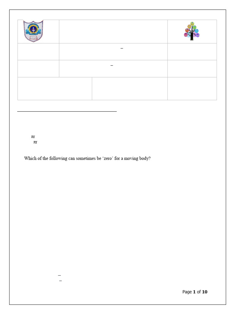 4395880-Class 9 Physics Motion Part 1 Ws Vivette | PDF | Distance | Velocity