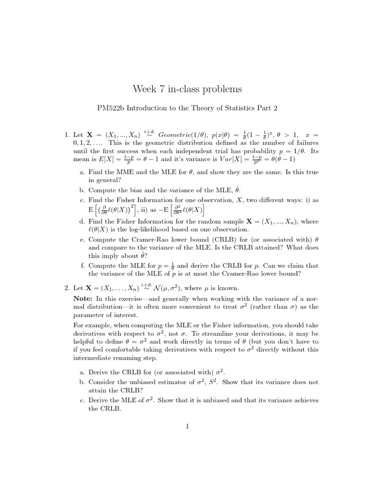 Week 7 In-Class Problems | PDF | Bias Of An Estimator | Estimation Theory