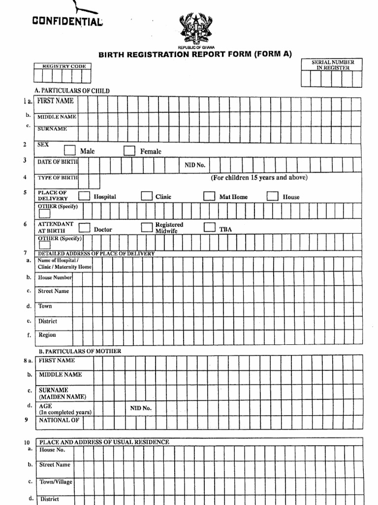 Birth Reg RPT FrmA | PDF
