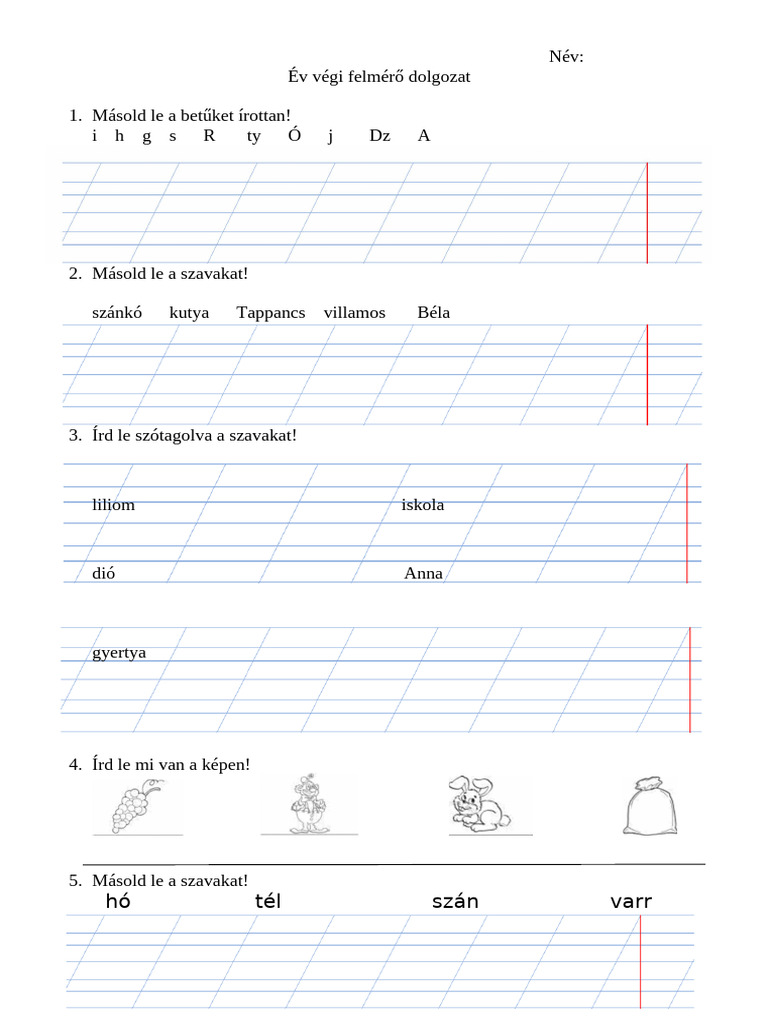 Felmérő Dolgozat 1 Osztály | PDF