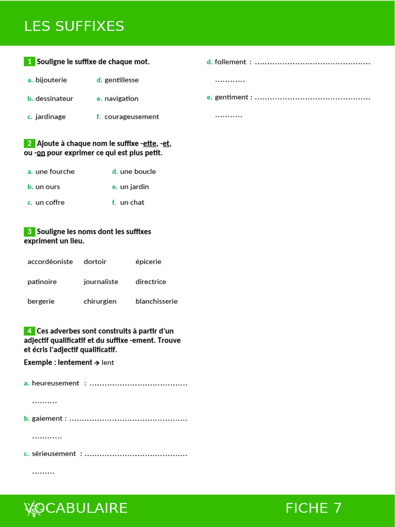 Guide des Suffixes en Français | PDF | Morphologie linguistique ...