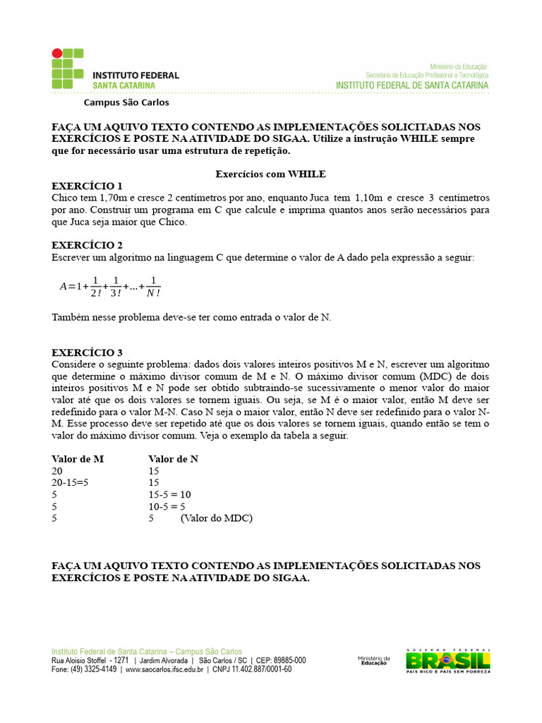 Exercicios WHILE | PDF