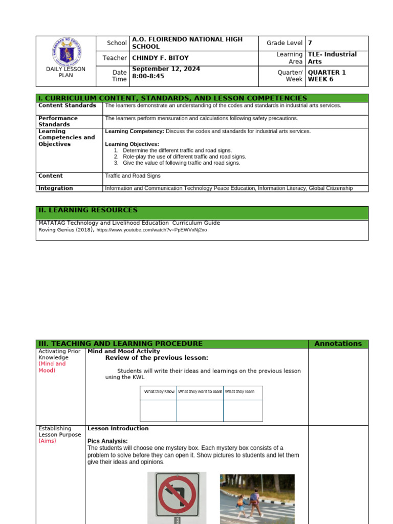 Matatag Lesson Plan | PDF | Traffic | Learning