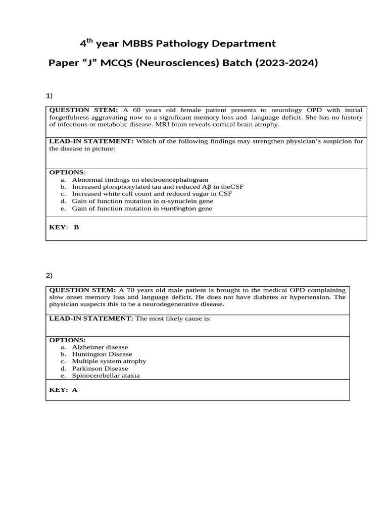 4th Year MBBS Paper J MCQS 2023 | PDF | Headache | Diseases And Disorders